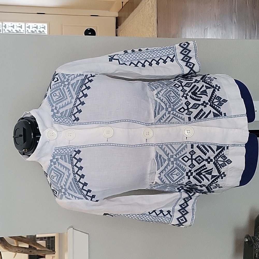 Johnny Was Maddy Embroidered Linen Top - Gem